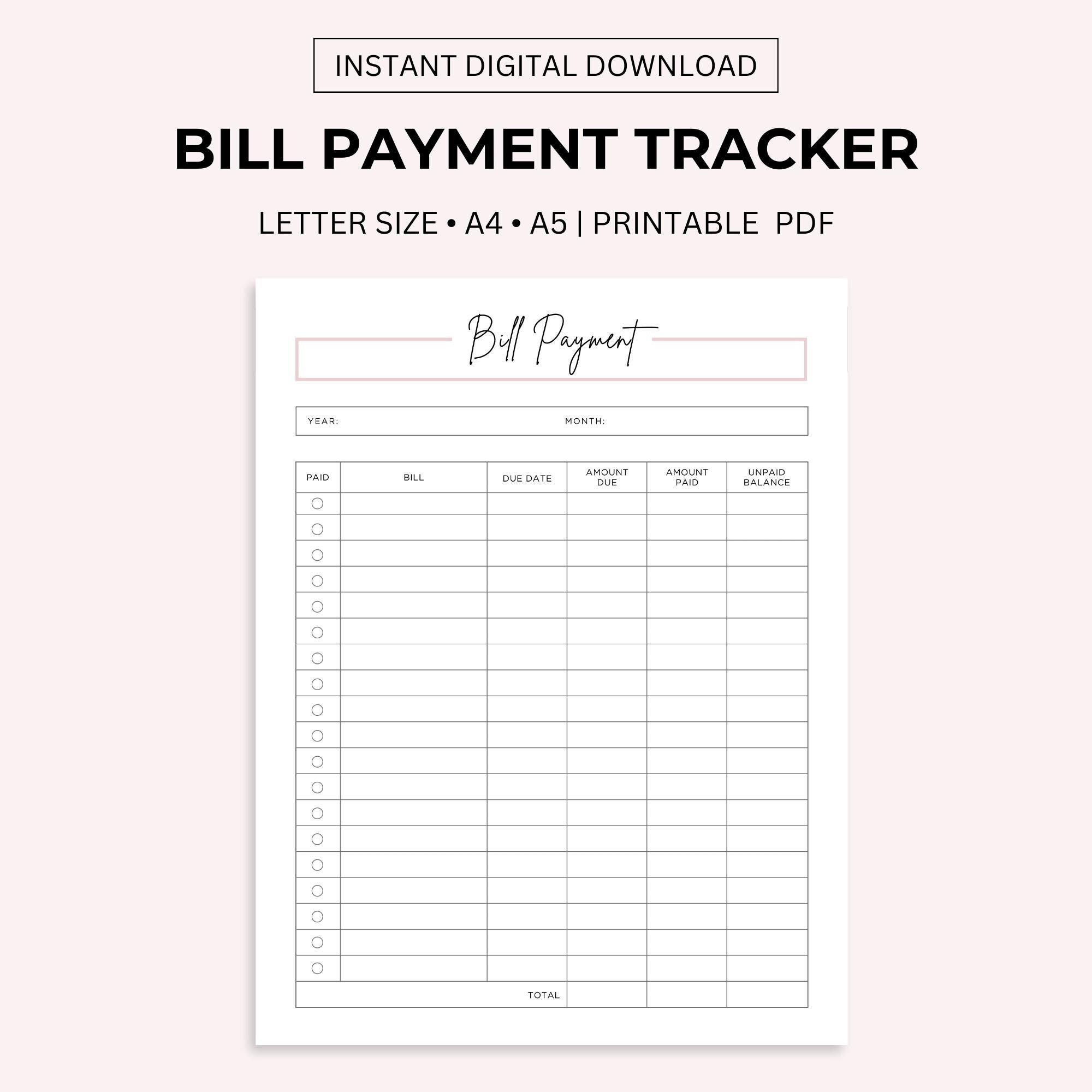 Monthly Bill Payment Tracker Printable: A4, A5, Letter Size (PDF) - Etsy