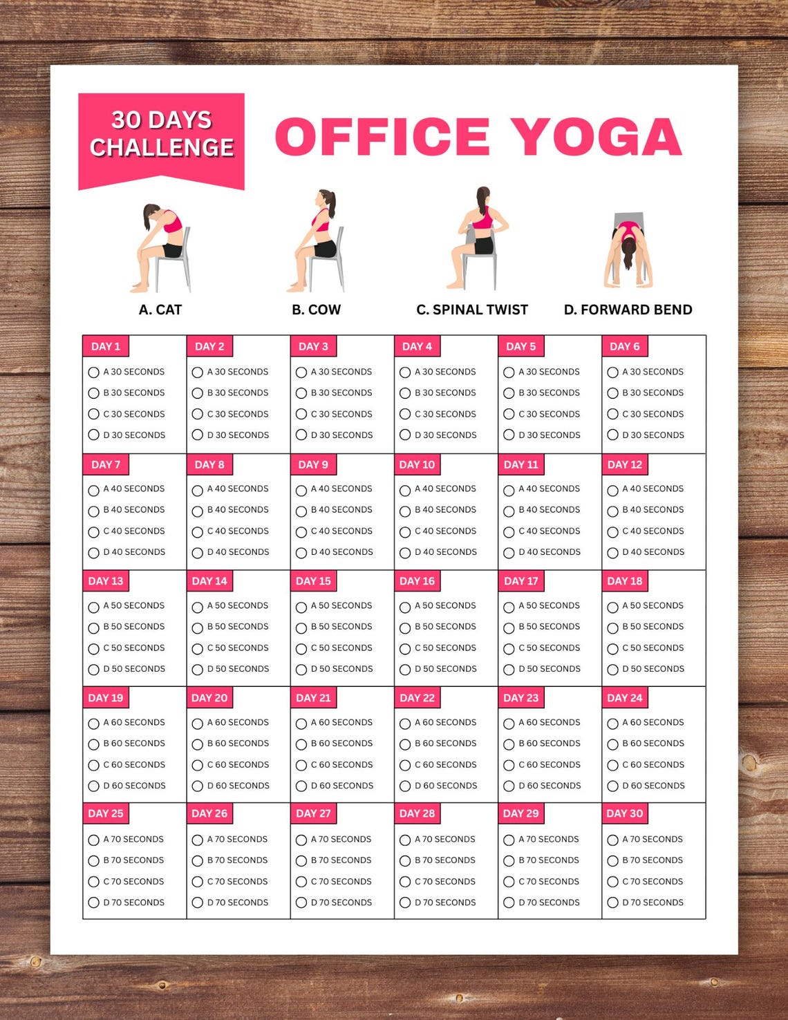 30 Days Office Yoga Challenge, Fitness Challenge, Exercise Planner ...