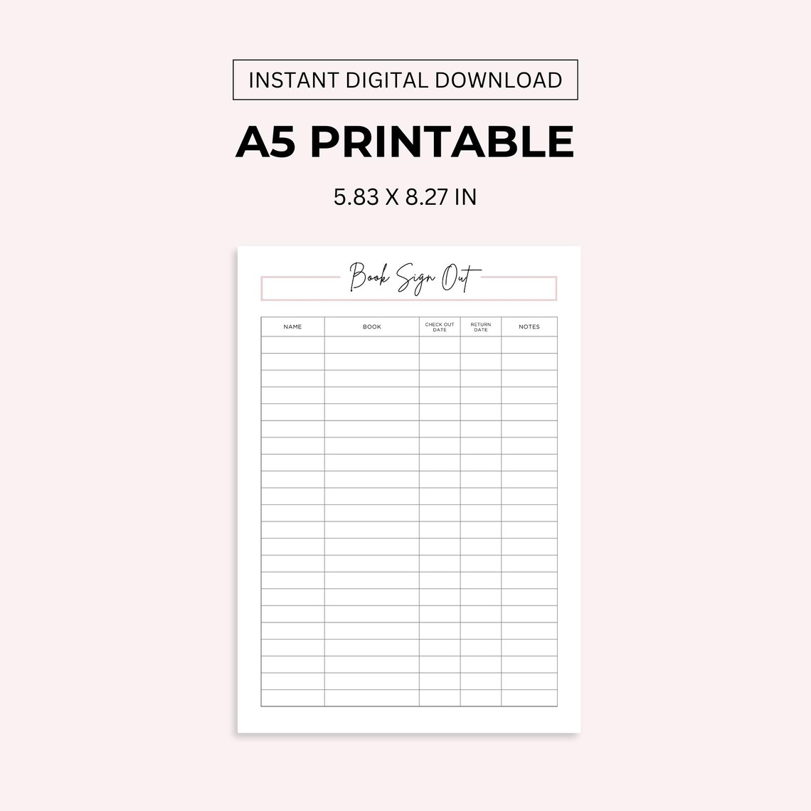 Library Book Sign Out Sheet Printable, Book Sign Out Form, Book Borrow ...