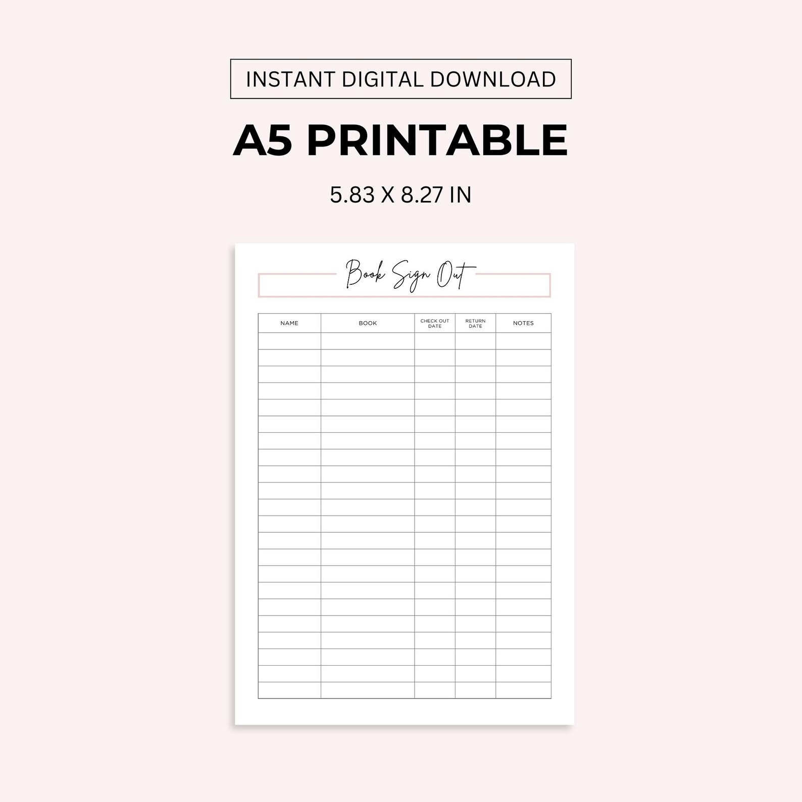 Library Book Sign Out Sheet Printable, Book Sign Out Form, Book Borrow ...