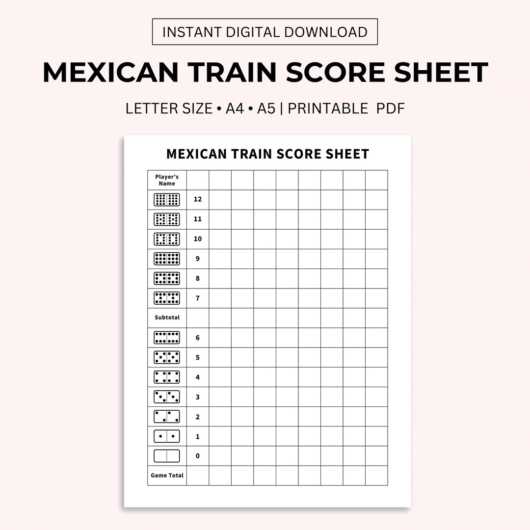 Mexican Train Score Sheet, Dominos Score Sheet, Game Night Printable ...