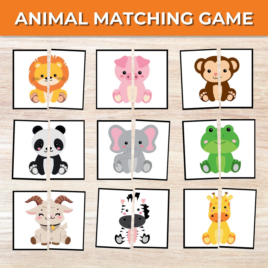 Animal Matching Game Printable, Symmetry Cards, Toddler Matching ...