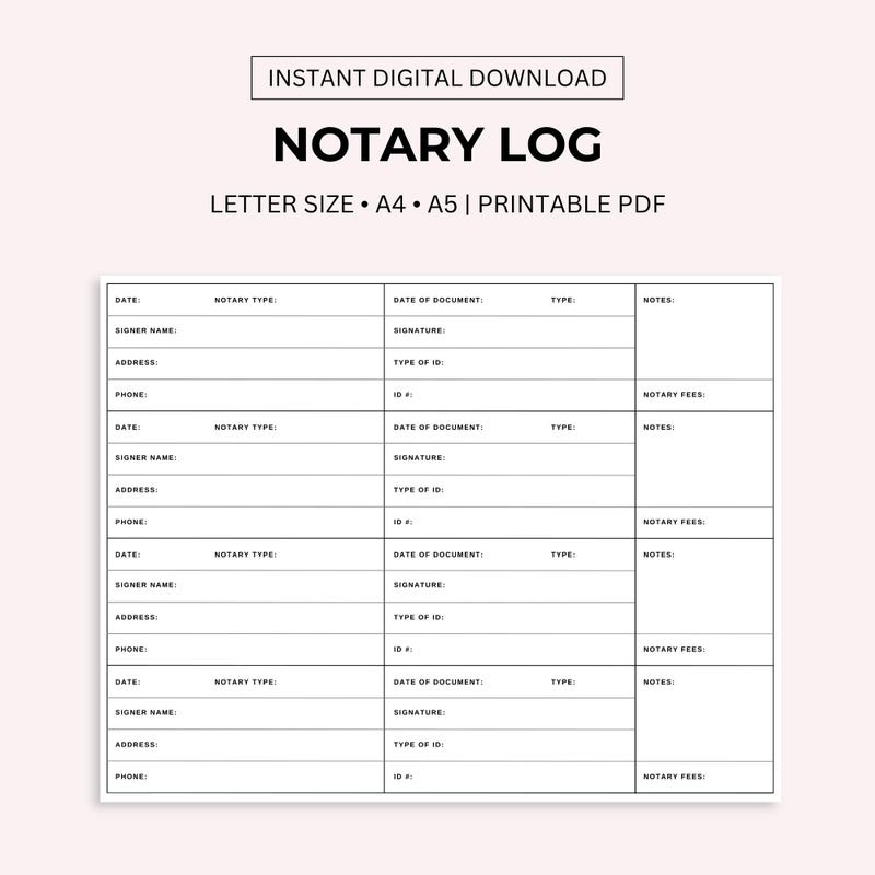 Notary Log Journal Template - Etsy