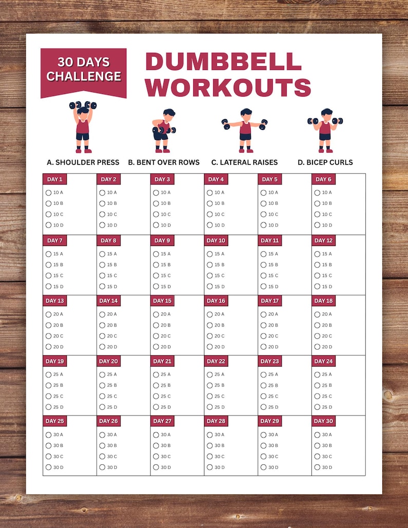 30-day Dumbbell Workout Challenge: Fitness Planner (printable PDF) - Etsy