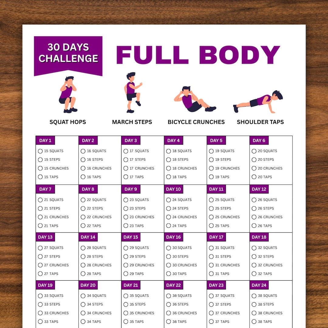 30 Days Full Body Challenge, Fitness Challenge, Exercise Planner ...