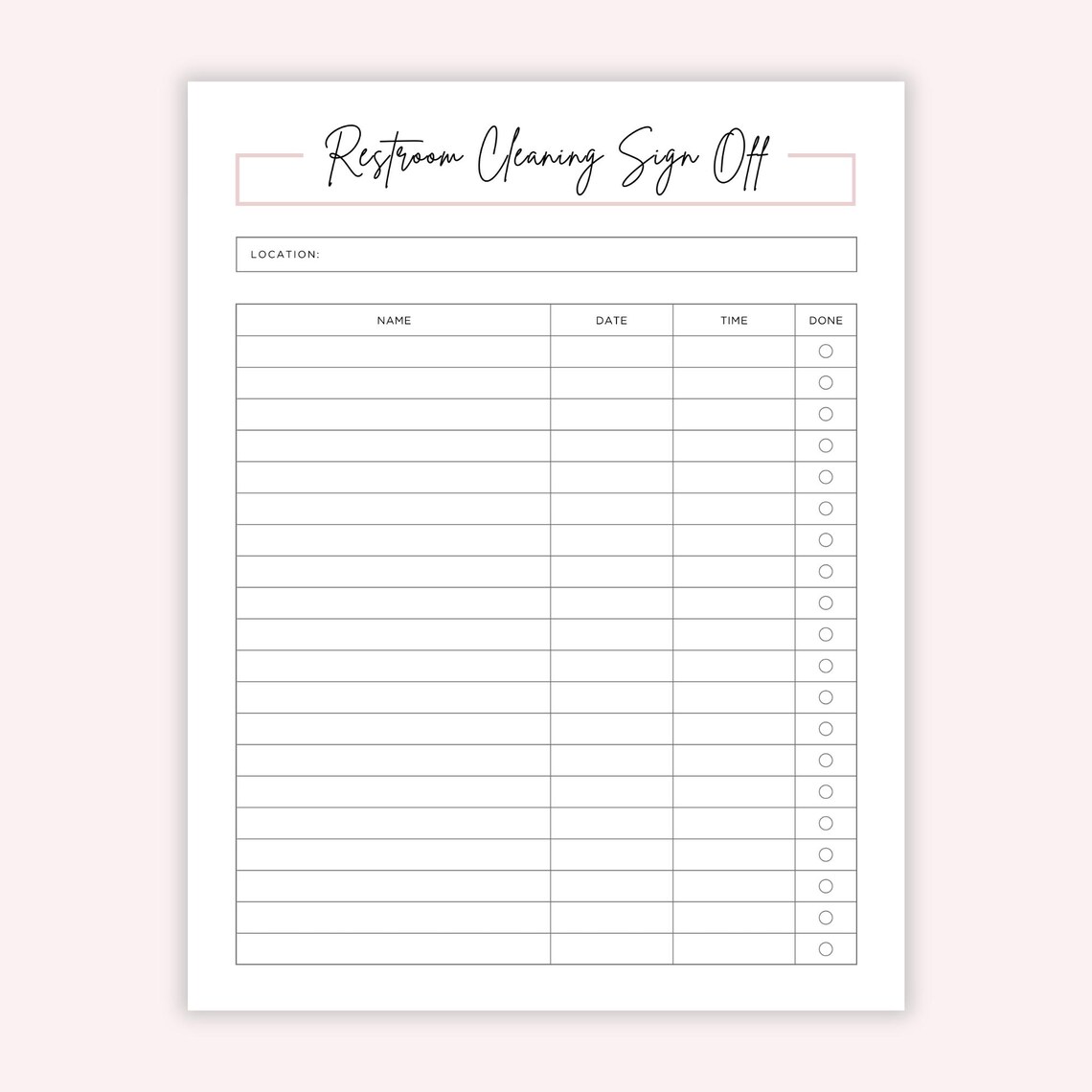 Restroom Cleaning Log Printable, Cleaning Checklist for Businesses ...