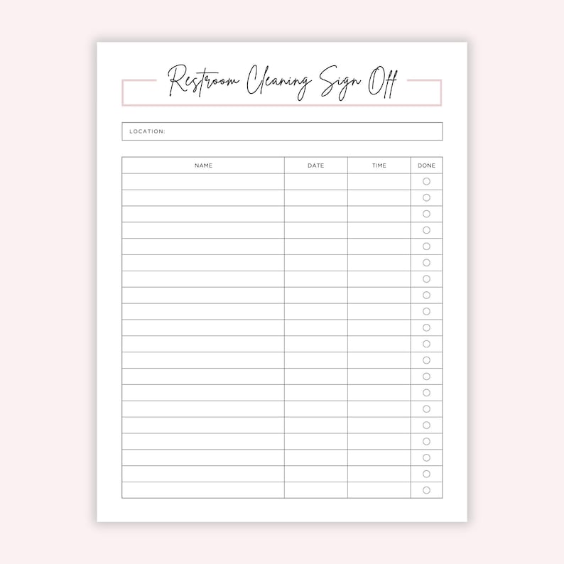 Restroom Cleaning Log Printable, Cleaning Checklist for Businesses ...