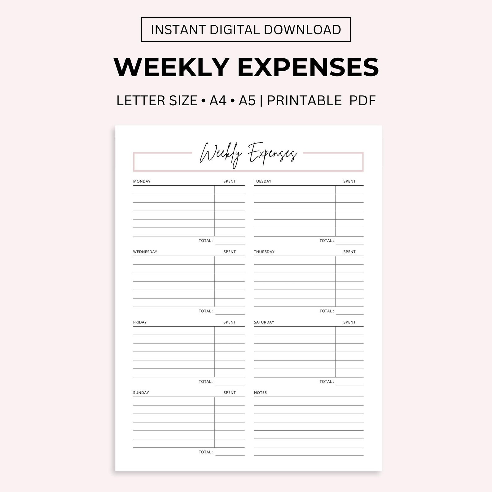 Weekly Expense Tracker Printable, Spending Tracker, Expense Log ...