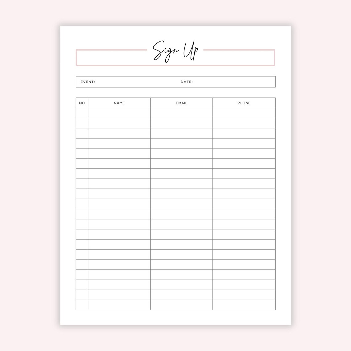 Event Sign up Sheet Printable: A4/a5/letter Size (PDF) - Etsy
