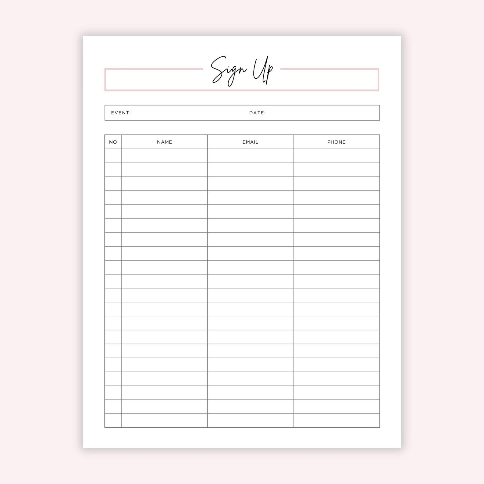 Event Sign up Sheet Printable: A4/a5/letter Size (PDF) - Etsy