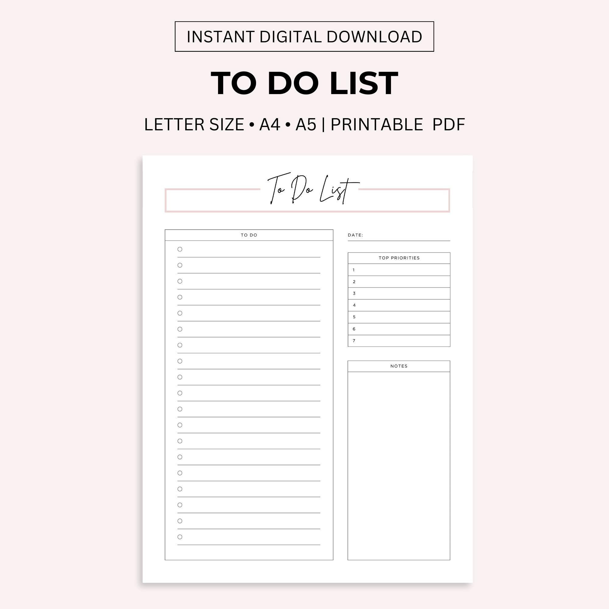To Do List Printable, Task Checklist, Daily Planner, Weekly To-do ...