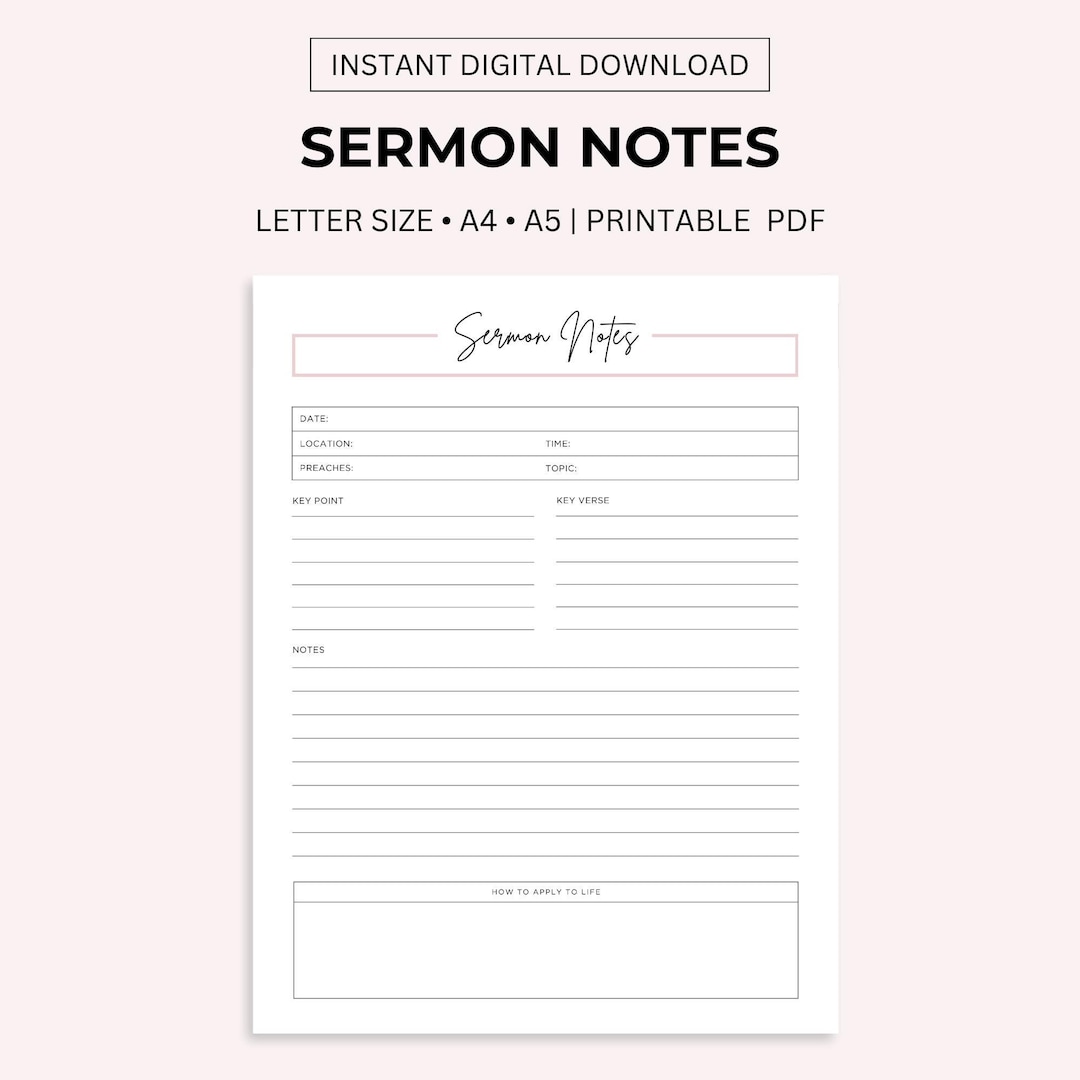Sermon Notes Printable: Faith Planner (letter/a4/a5 PDF) - Etsy