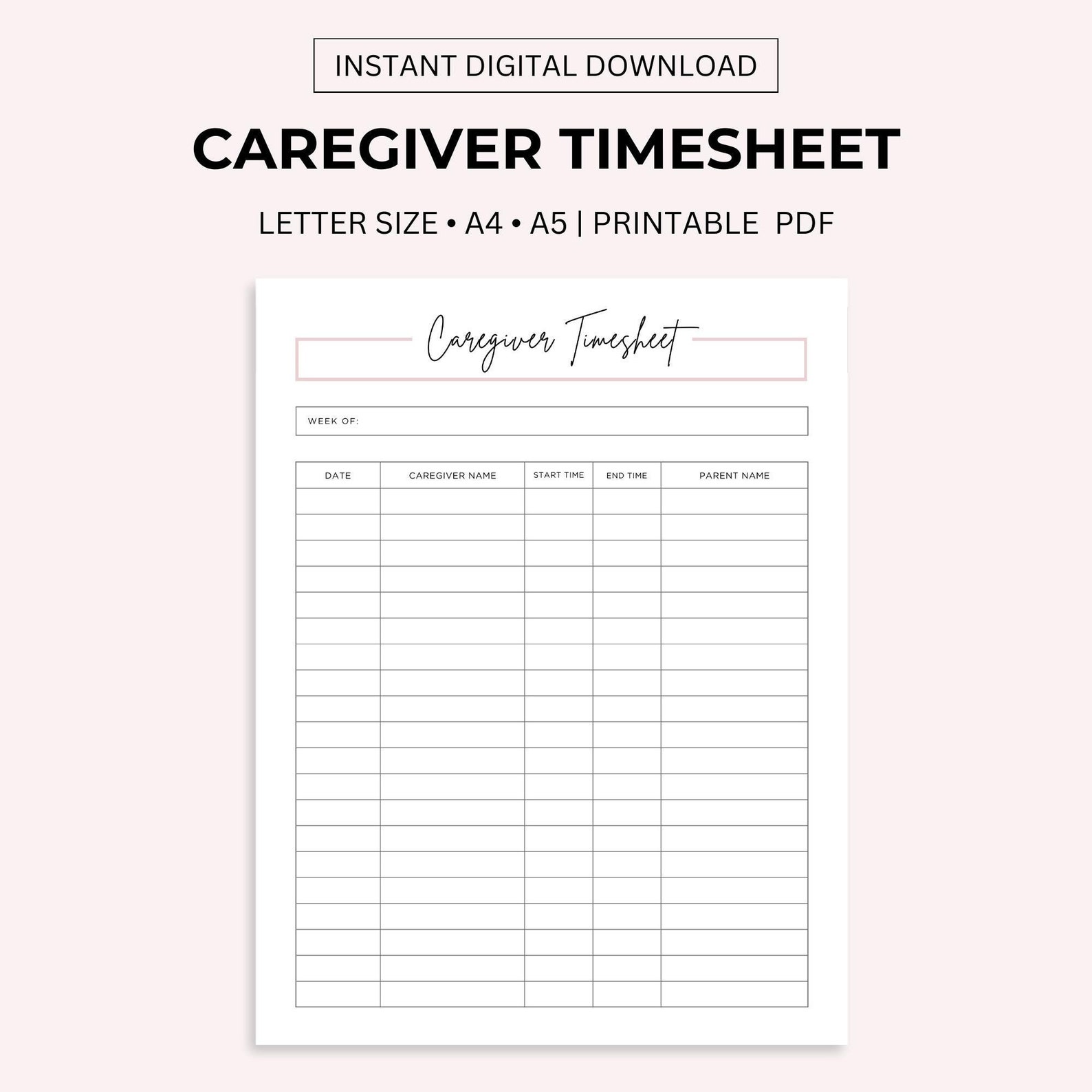 Caregiver Timesheet Printable: Home Health Care Time Sheet (PDF) - Etsy