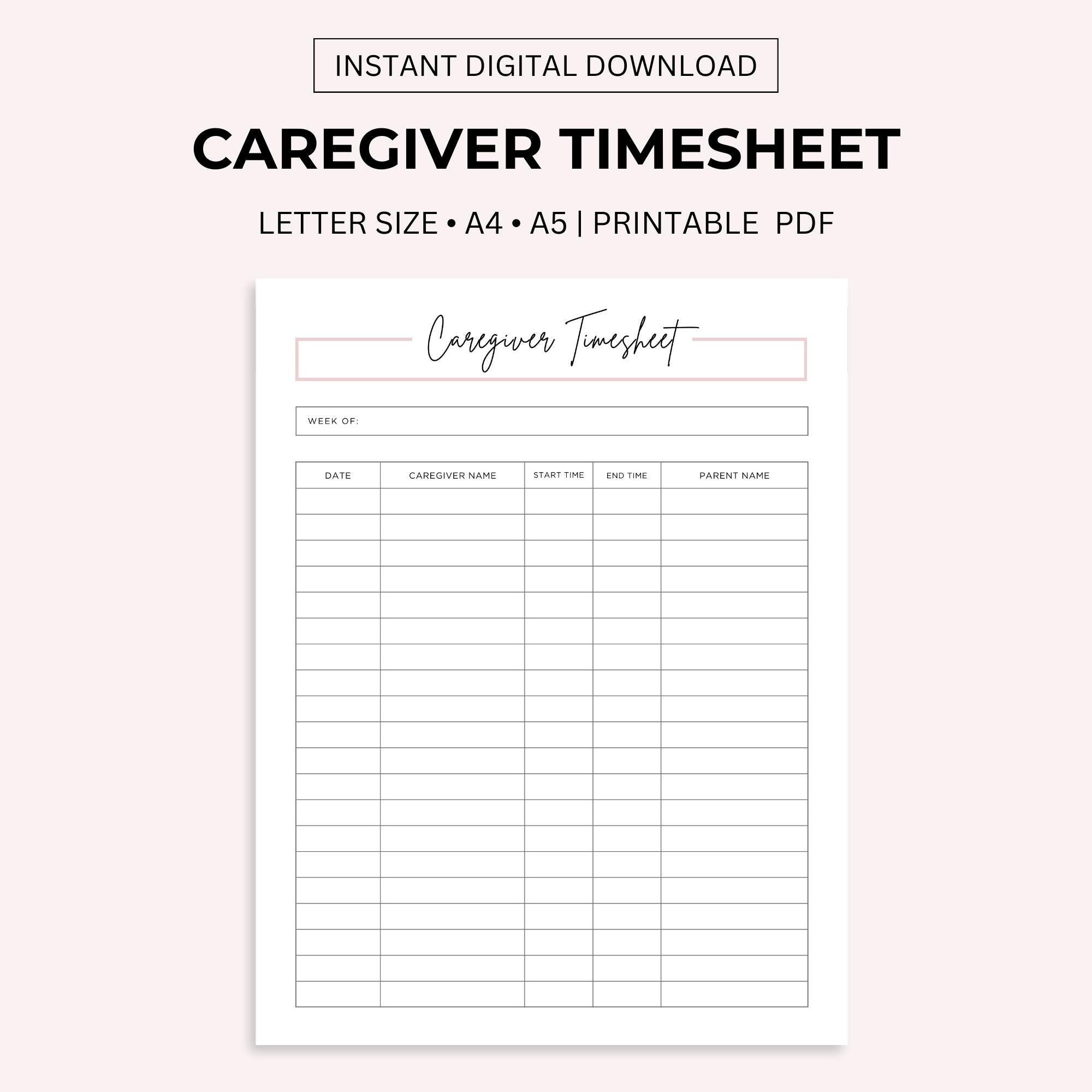 Caregiver Timesheet Printable: Home Health Care Time Sheet (PDF) - Etsy