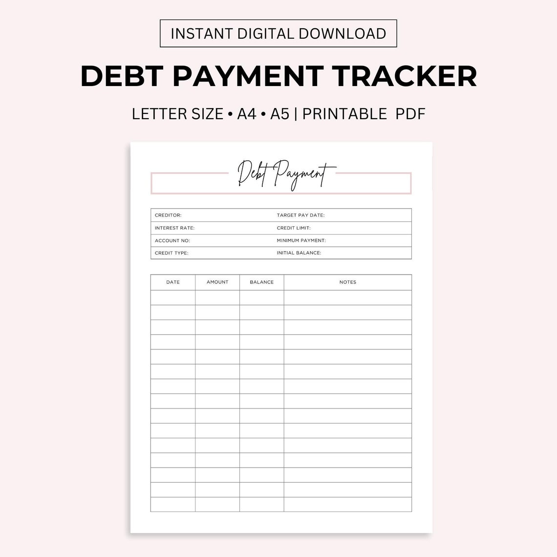 Debt Tracker Printable, Debt Payoff, Debt Payment Tracker, Personal ...