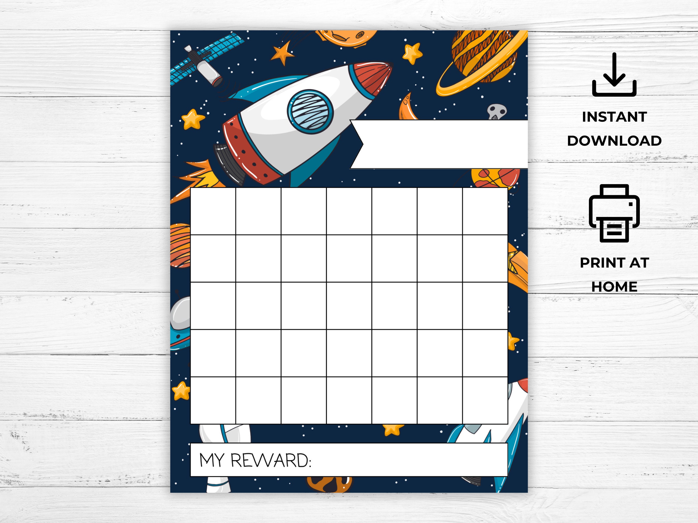 Printable Reward Chart for Kids Rocket Reward Chart Daily - Etsy Australia