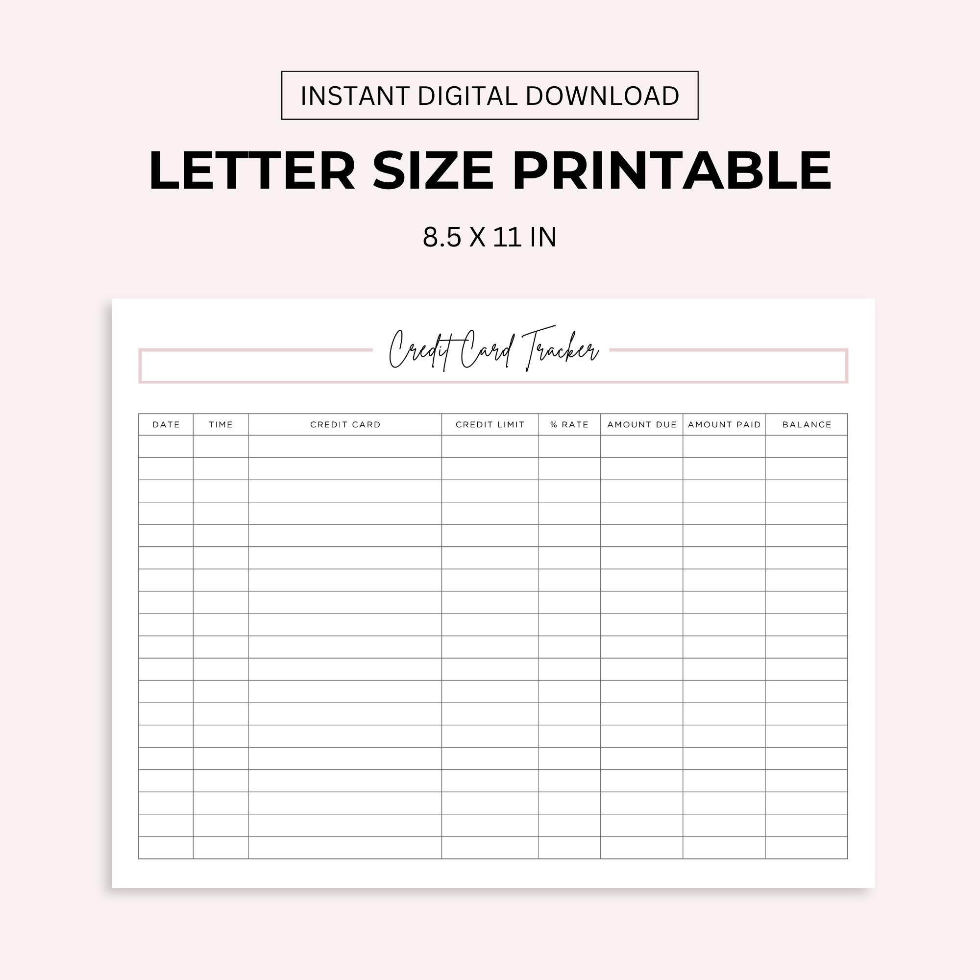 Credit Card Tracker Printable: Balance Log (letter/a4/a5 PDF) - Etsy