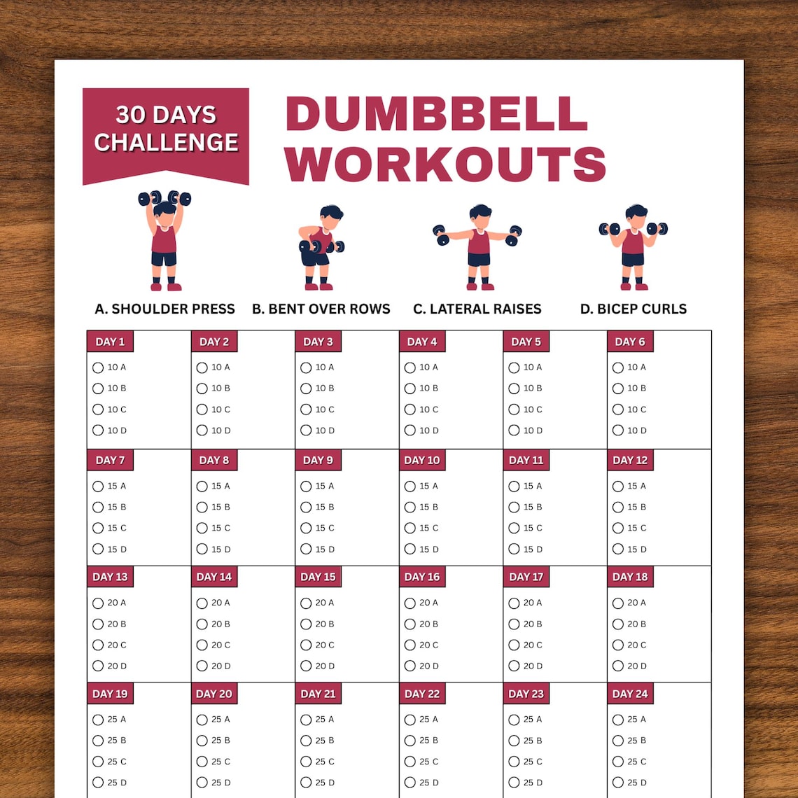 30-day Dumbbell Workout Challenge: Fitness Planner (printable PDF) - Etsy