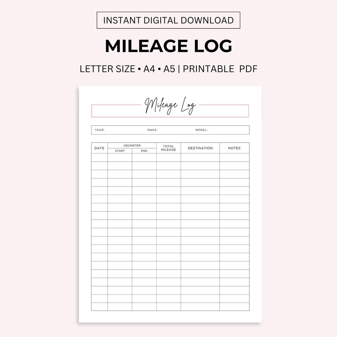 Mileage Log Printable, Work Trip Miles Tracker, Business Mileage ...