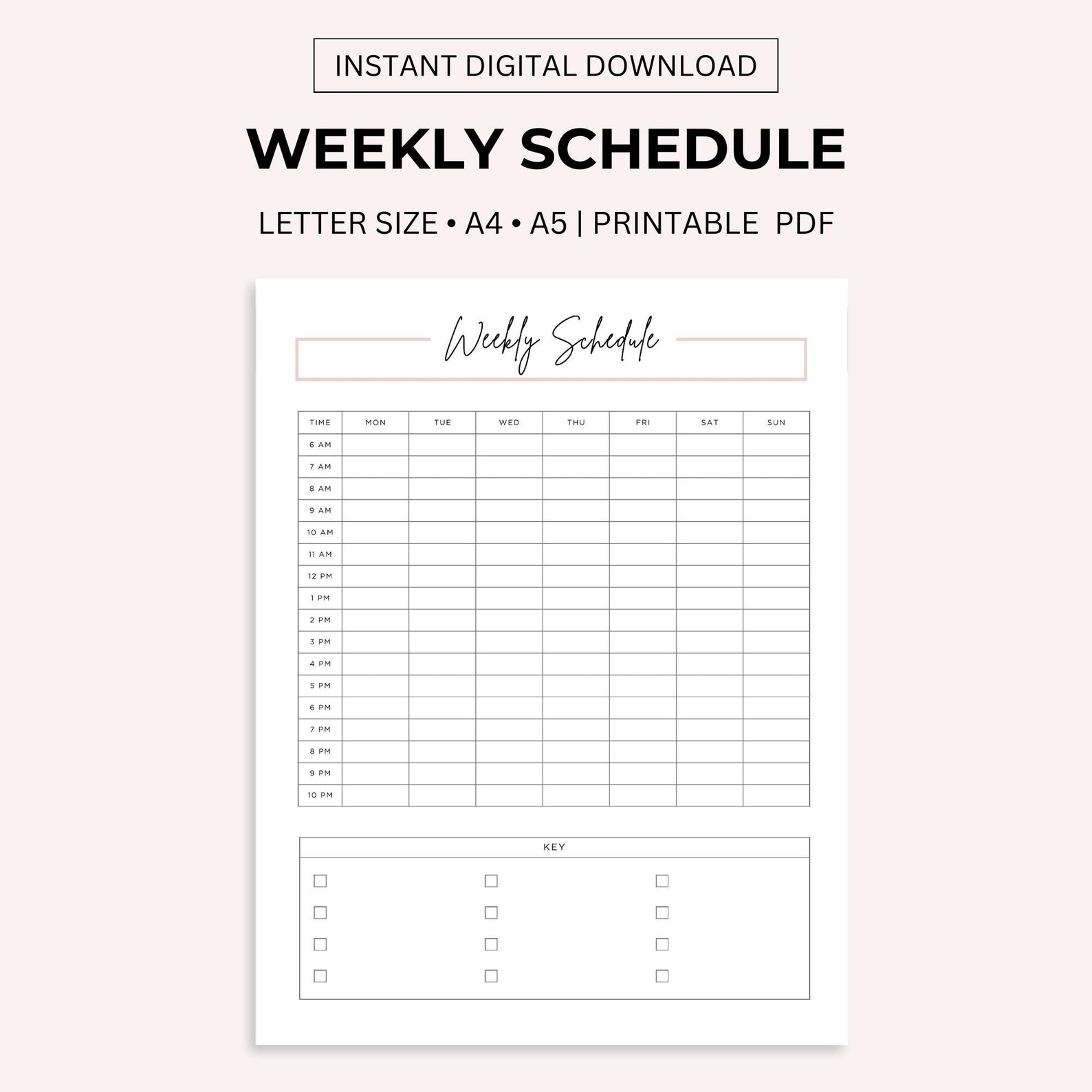 Hourly Weekly Schedule Printable, Weekly Planner, Week at a Glance ...