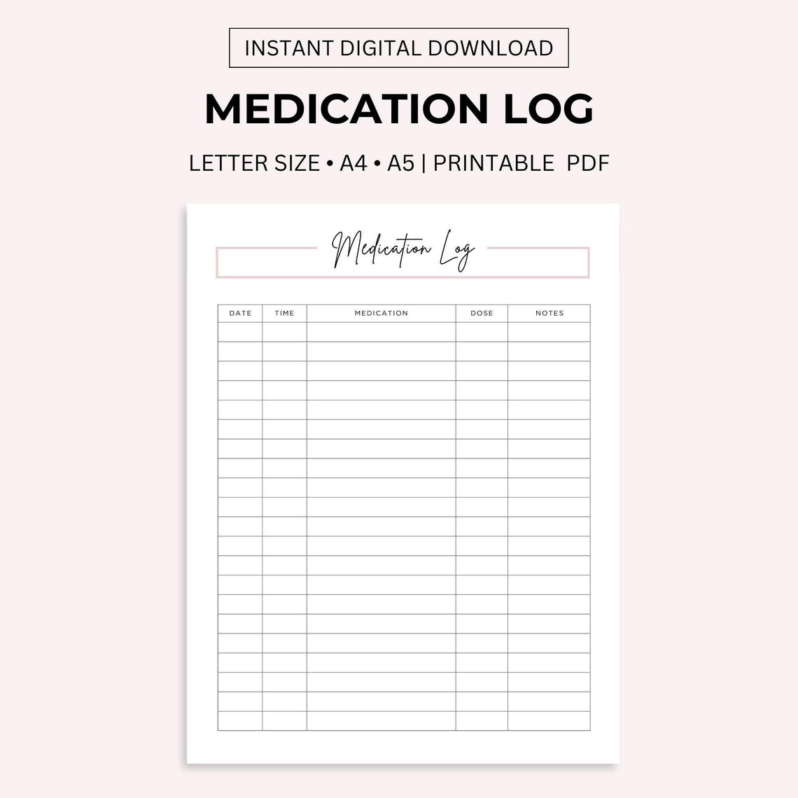 Medication Log Printable, Medication Tracker, Medication Intake ...