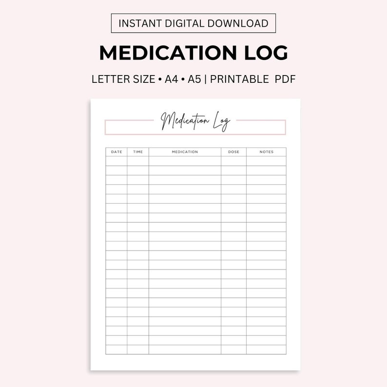 Medication Log Printable, Medication Tracker, Medication Intake ...