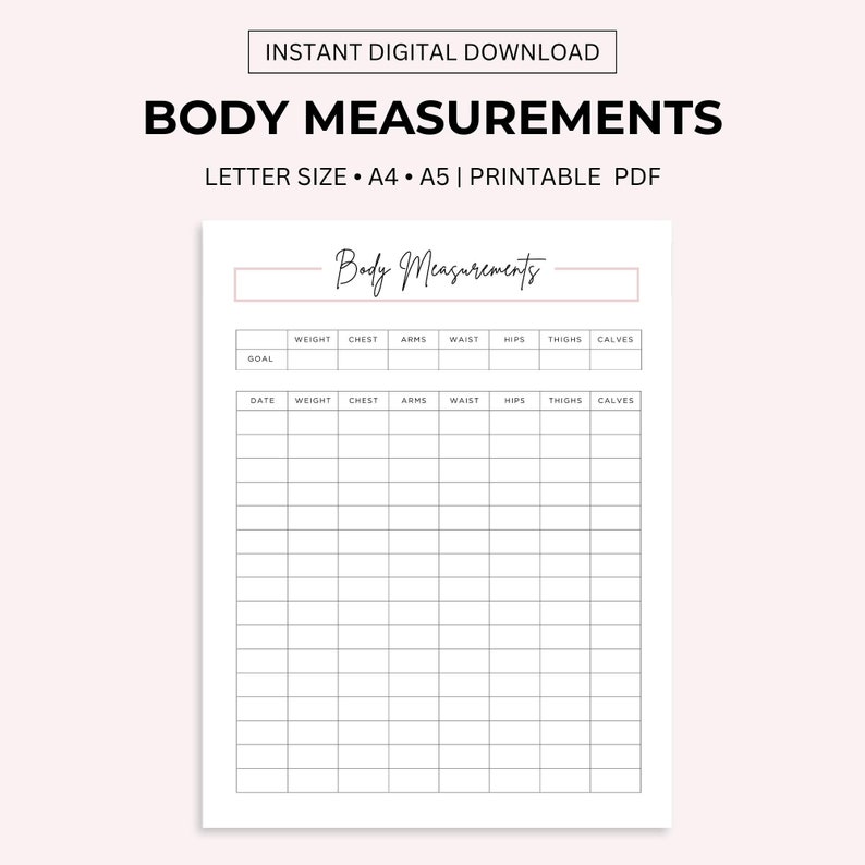 Body Measurements Tracker Printable, Fitness Progress Sheet, Body ...