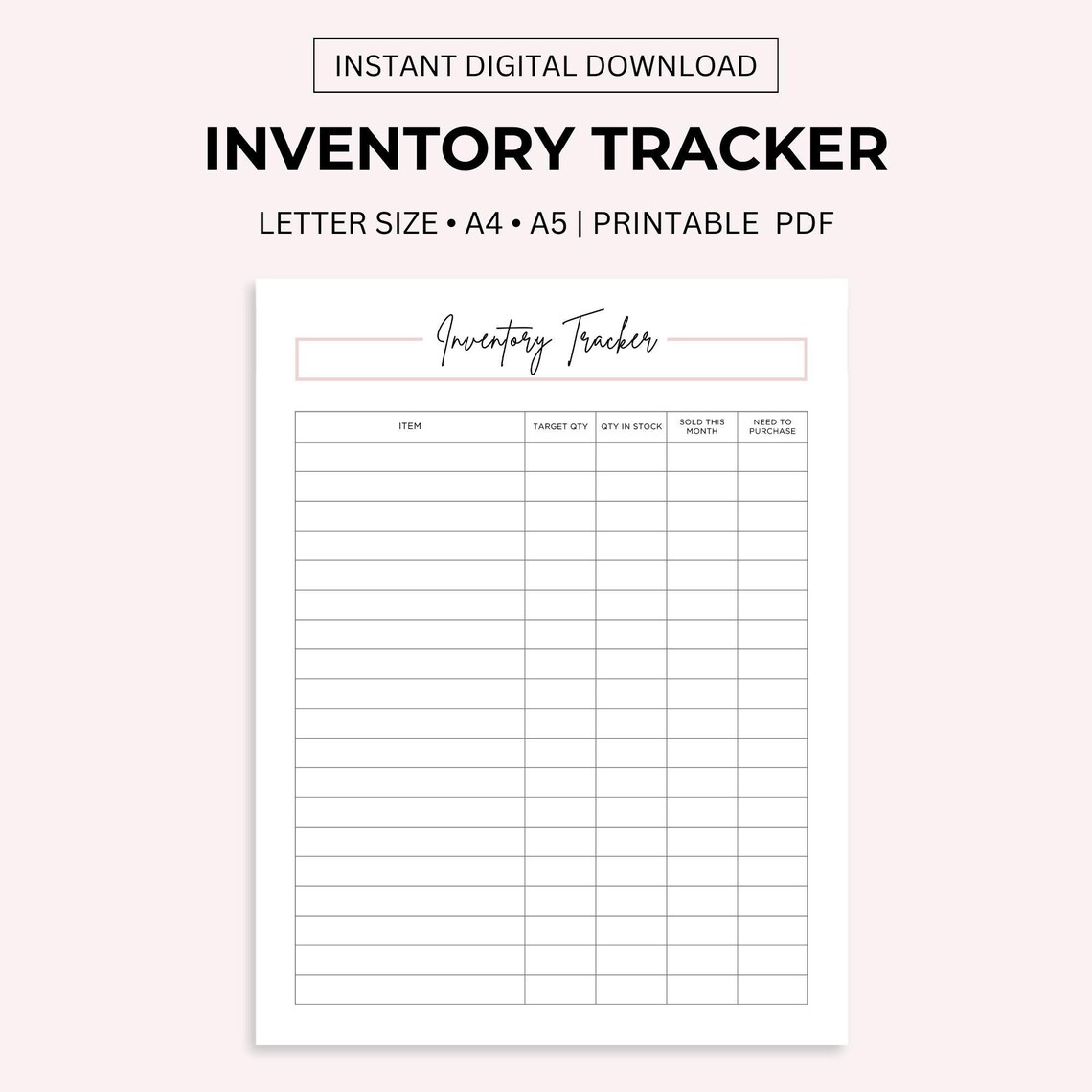 Inventory Tracker Printable, Inventory Organizer, Inventory Management ...