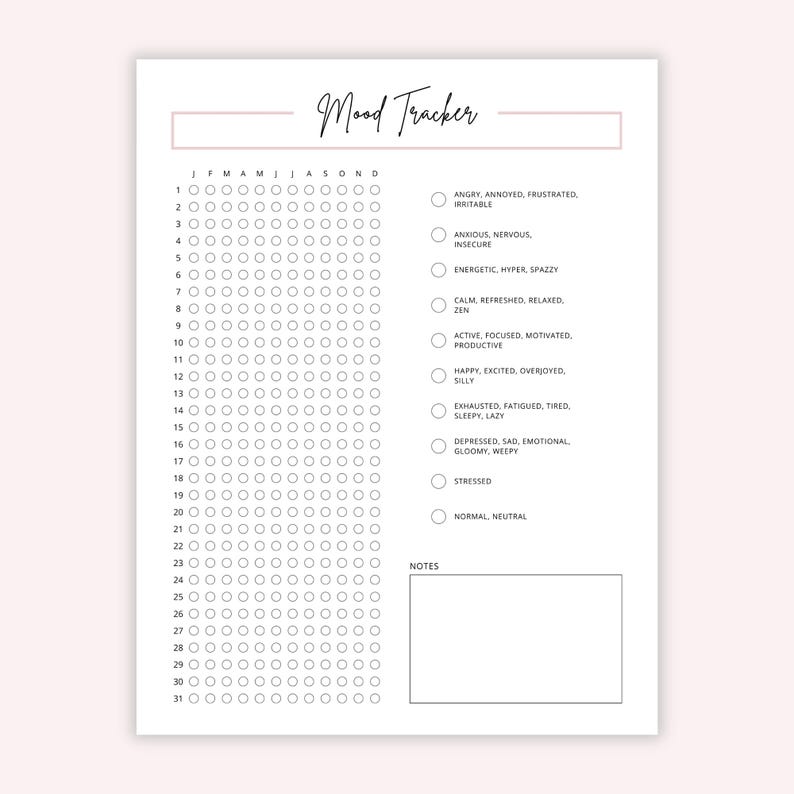 Yearly Mood Tracker Printable, Mood Journal, Emotion Tracker, Mood ...