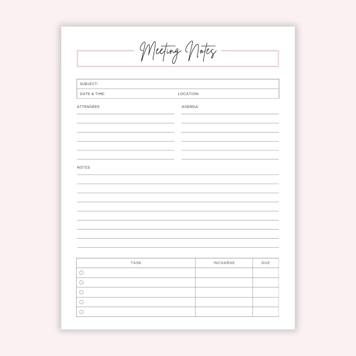 Meeting Notes Printable, Meeting Minutes Template, Business Note Taking ...