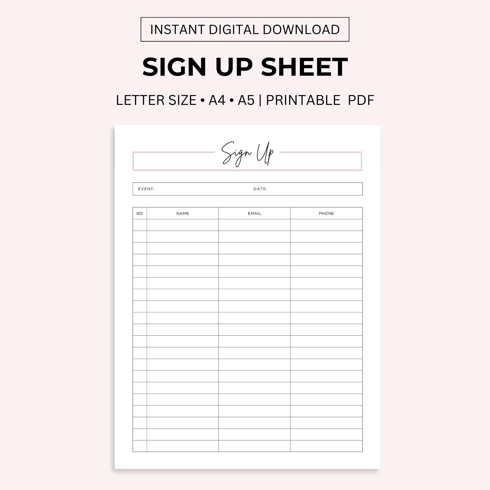 Sheet Up Sign Event Printable 22 Blank Sign In Sheet Pdf Free To