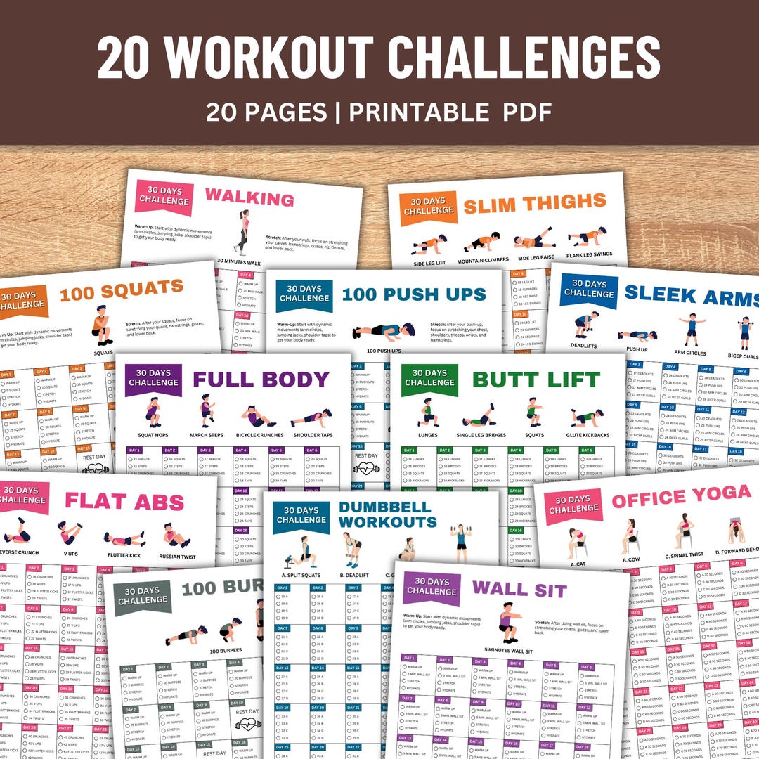 20 Workout Challenge Bundle: Fitness Planner (printable PDF) - Etsy