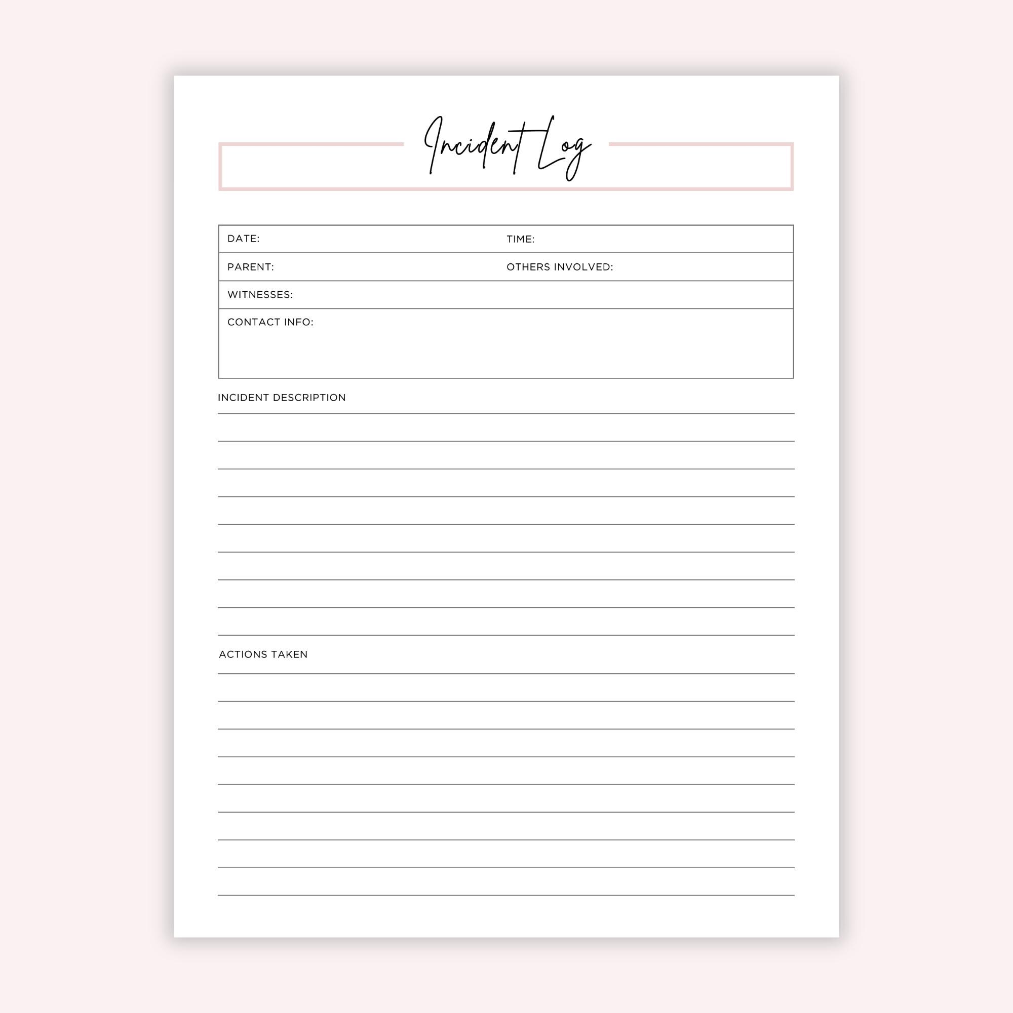 Incident Log Printable, Simple Reporting Sheet, Incident Reporting - Etsy
