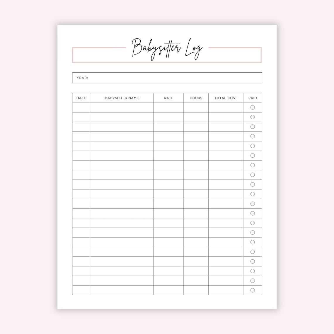 Babysitter Log Printable, Babysitter Tracker for Parents - Etsy