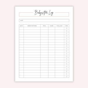 Babysitter Log Printable, Babysitter Tracker for Parents - Etsy