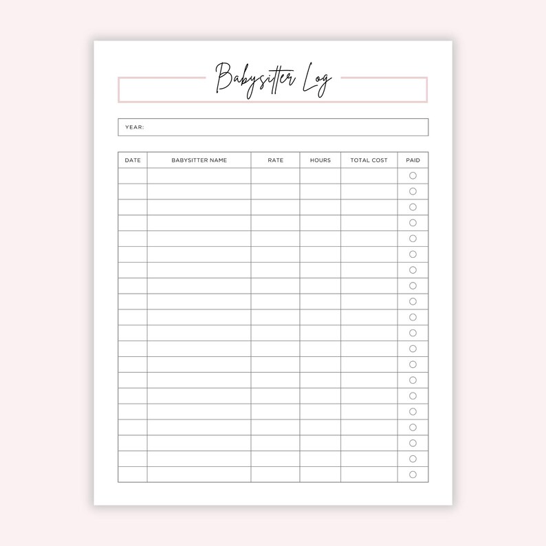 Babysitter Log Printable, Babysitter Tracker for Parents - Etsy