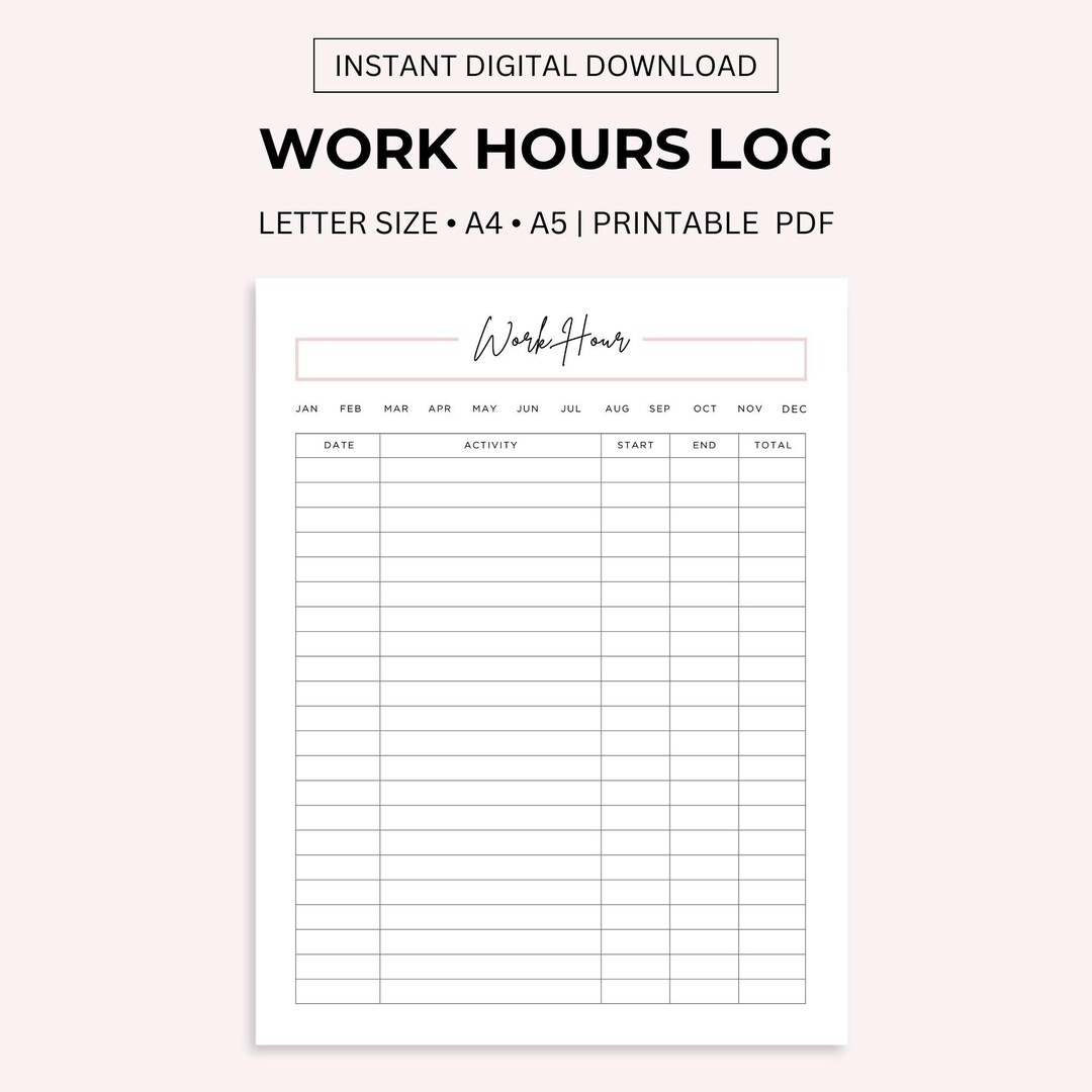 Work Hours Log Printable: Time & Task Tracker (PDF) - Etsy