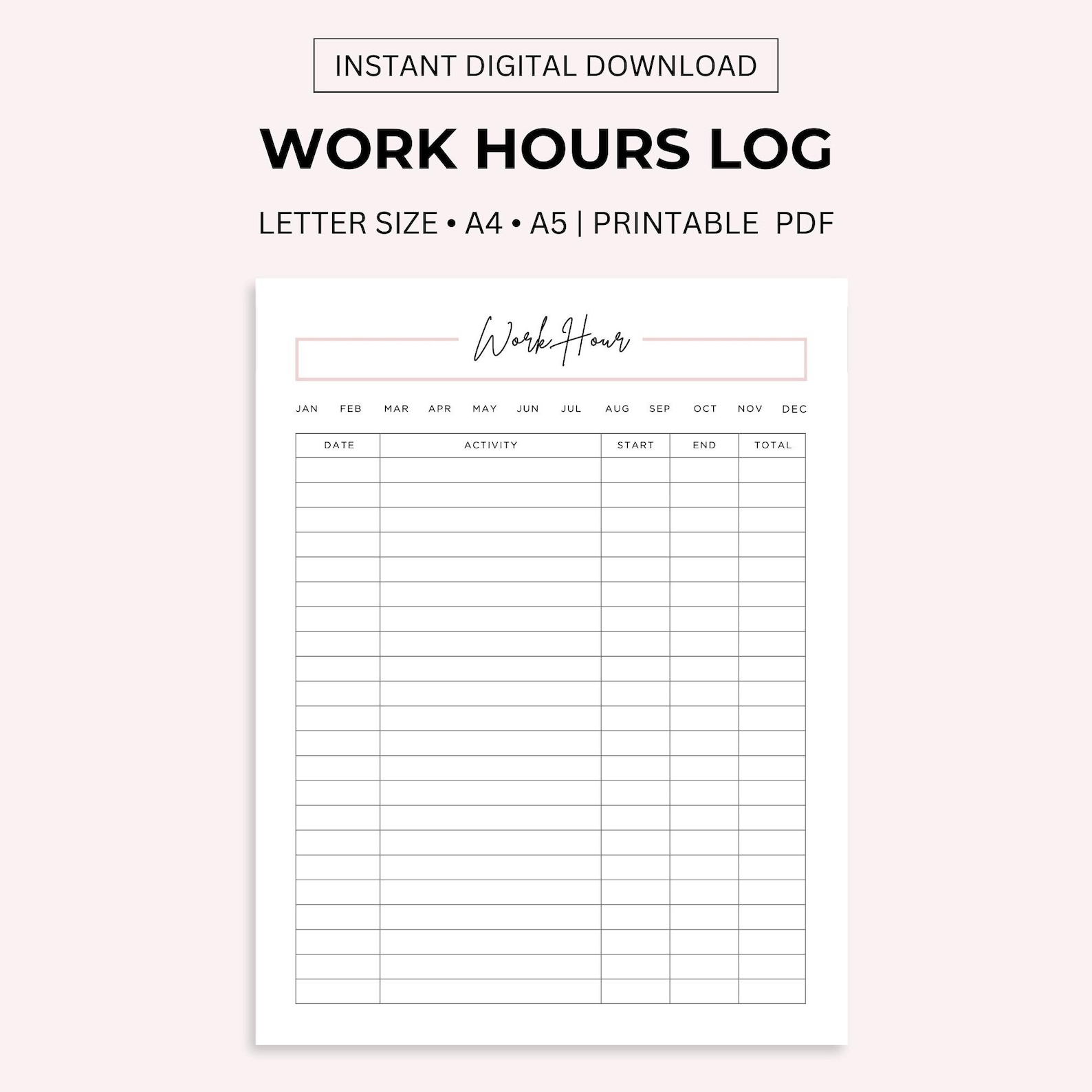 Work Hours Log Printable: Time & Task Tracker (PDF) - Etsy