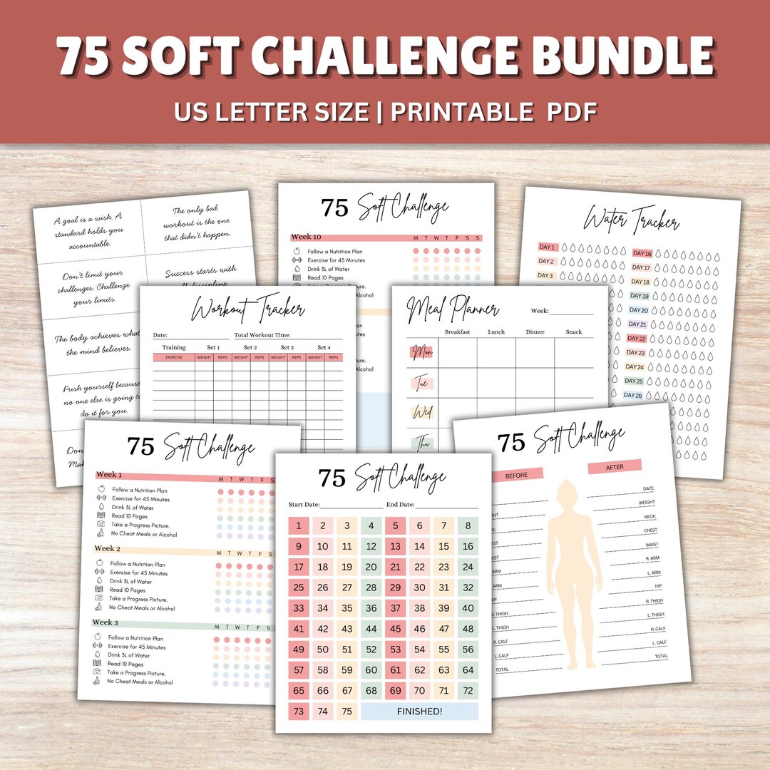 75 Soft Challenge Tracker Printable, Workout Tracker, Fitness Journal ...