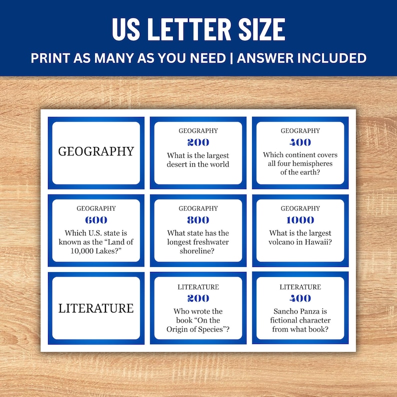 Printable Jeopardy Night Game: Office Trivia, Party Activities (PDF ...