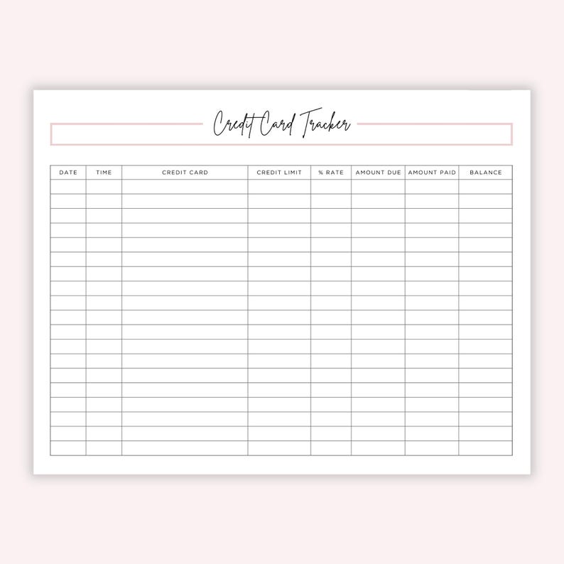 Credit Card Tracker Printable: Balance Log (letter/a4/a5 PDF) - Etsy