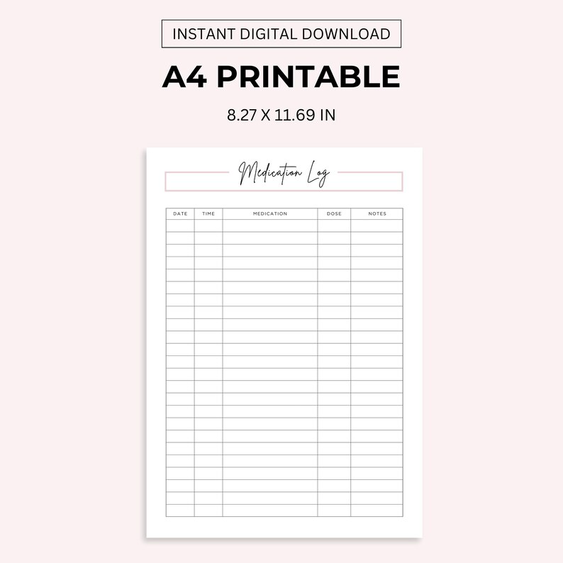 Medication Log Printable, Medication Tracker, Medication Intake ...