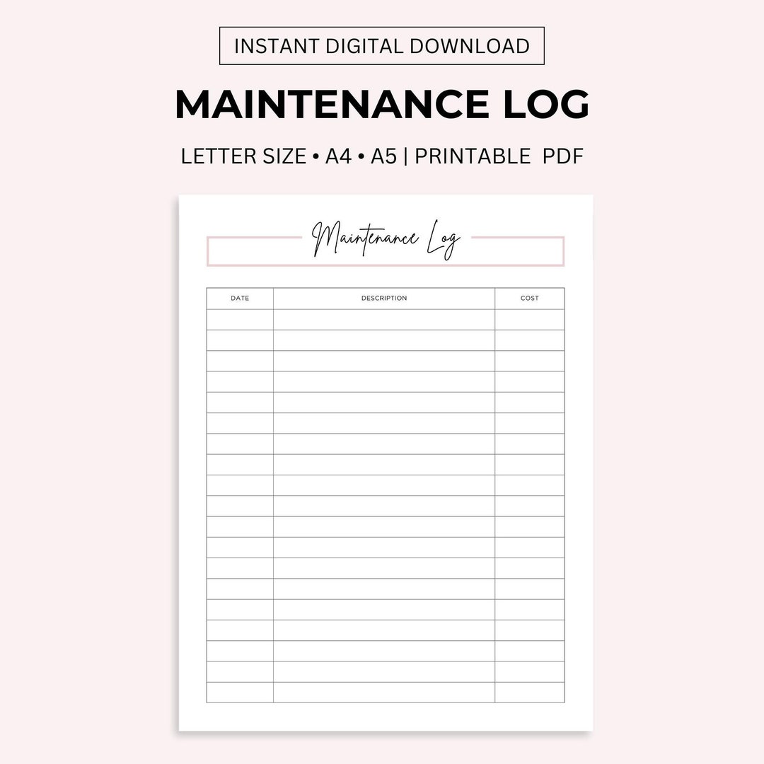 Maintenance Log Printable: Repair Checklist (letter/a4/a5 PDF) - Etsy