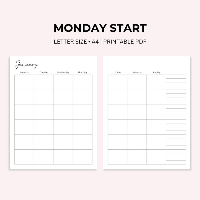 2 Pages Blank Calendar, 12 Months Calendar, Monthly Planner, Sunday ...