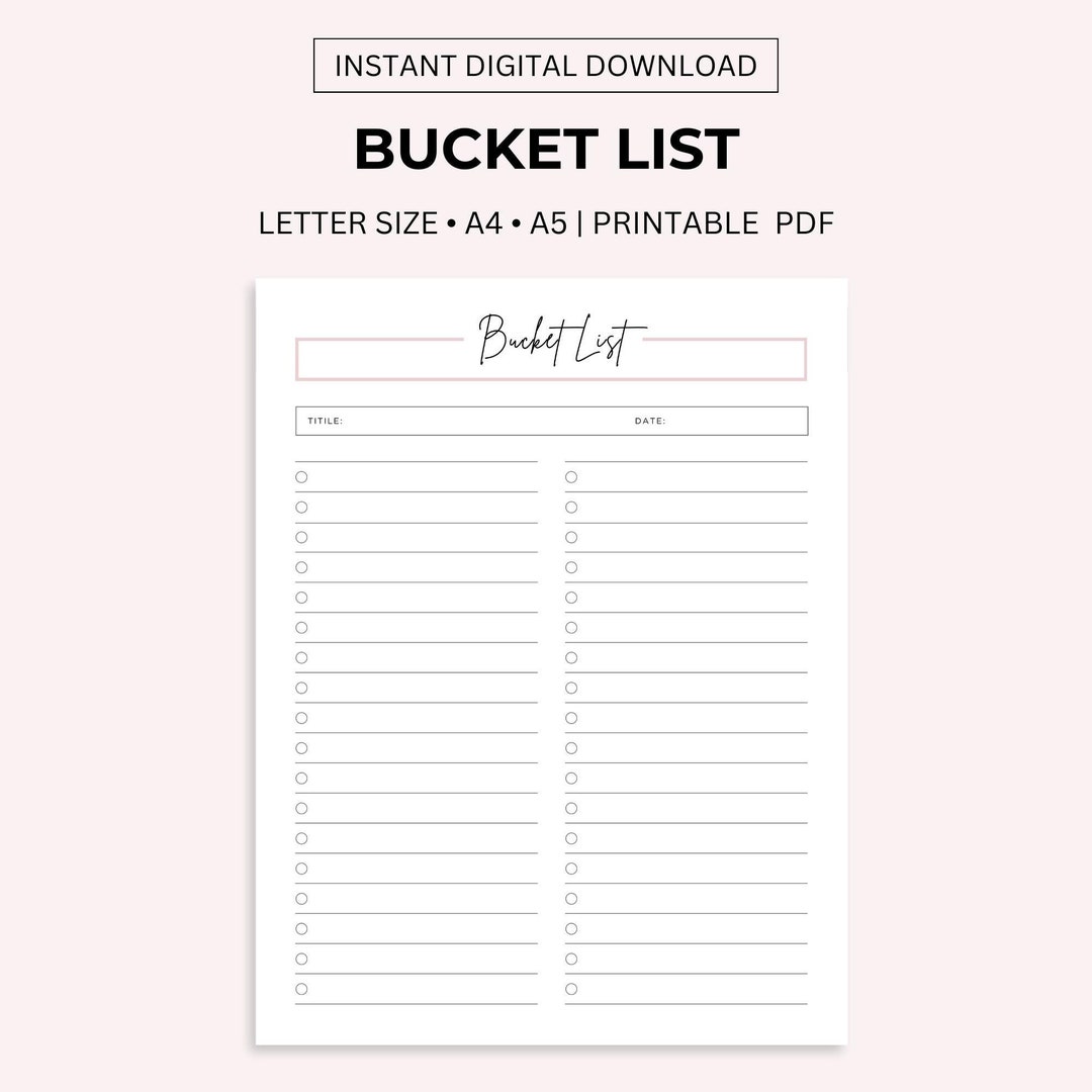 Bucket List Printable, Checklist, Life Goals Planner, to Do List ...