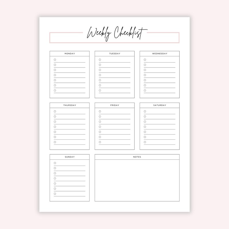 Weekly Checklist Printable, Shopping List, Daily Planner, Weekly To-do ...