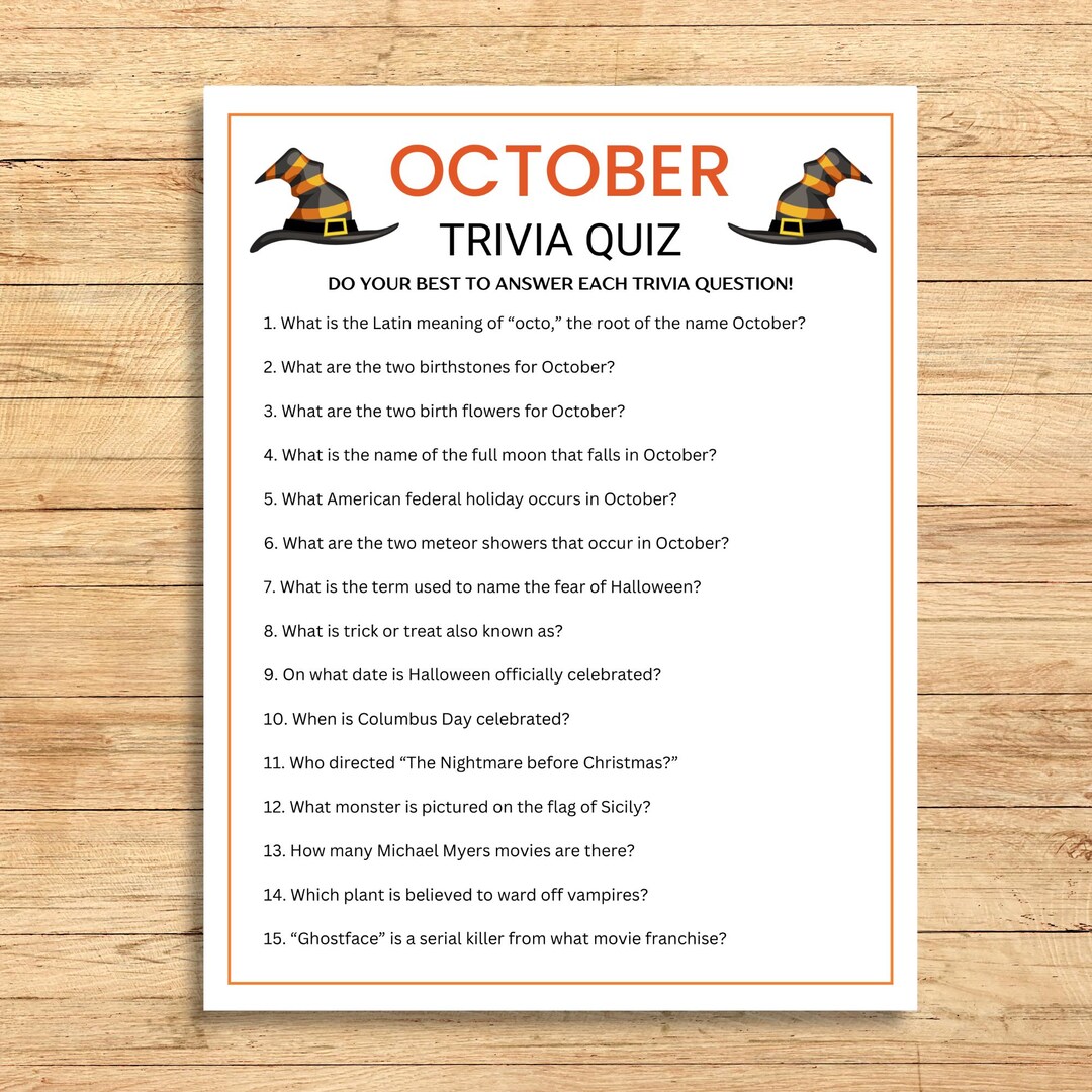 October Trivia, October Quiz (printable PDF) - Etsy