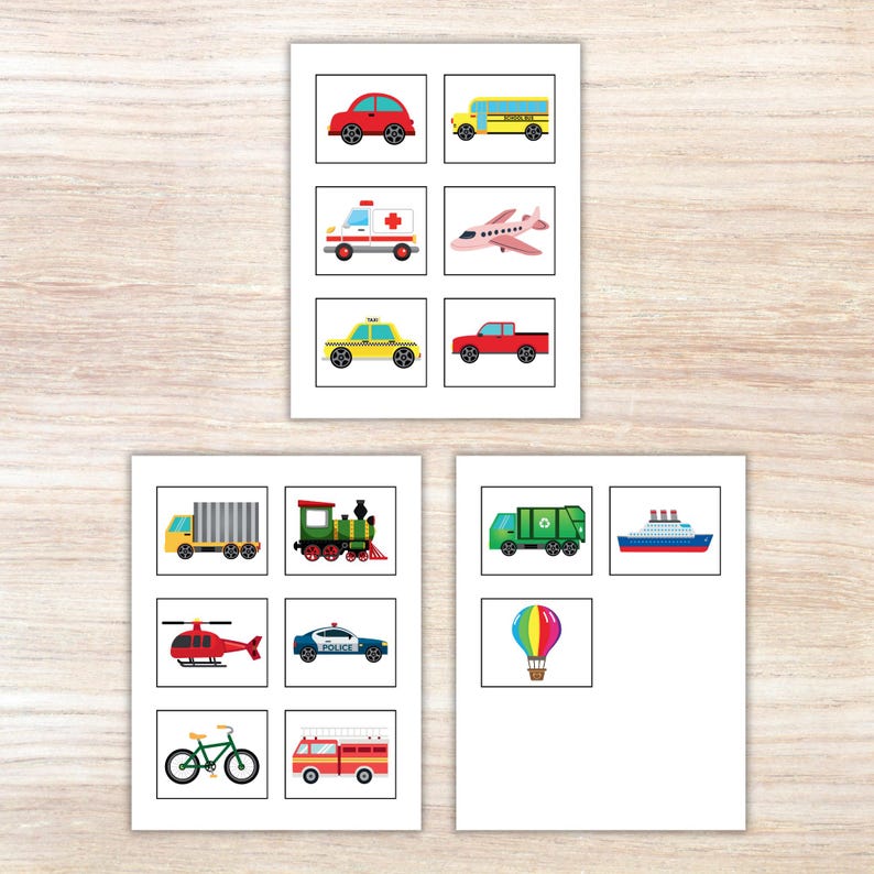 Transportation Matching Game, Toddler Matching Activity, Preschool ...