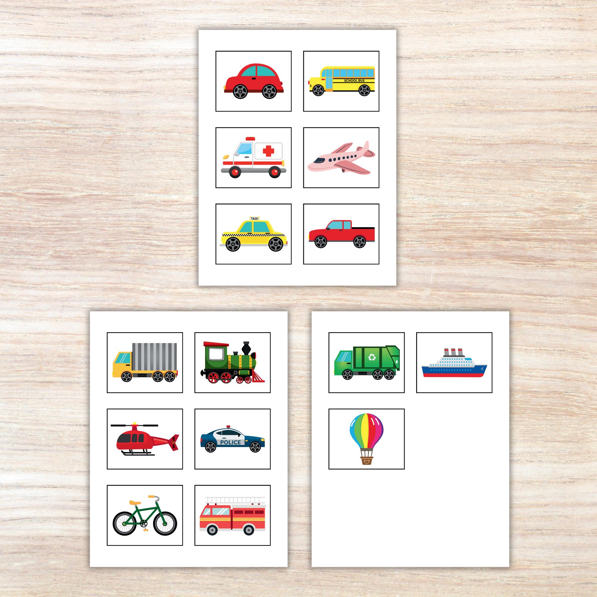 Transportation Matching Game, Toddler Matching Activity, Preschool ...