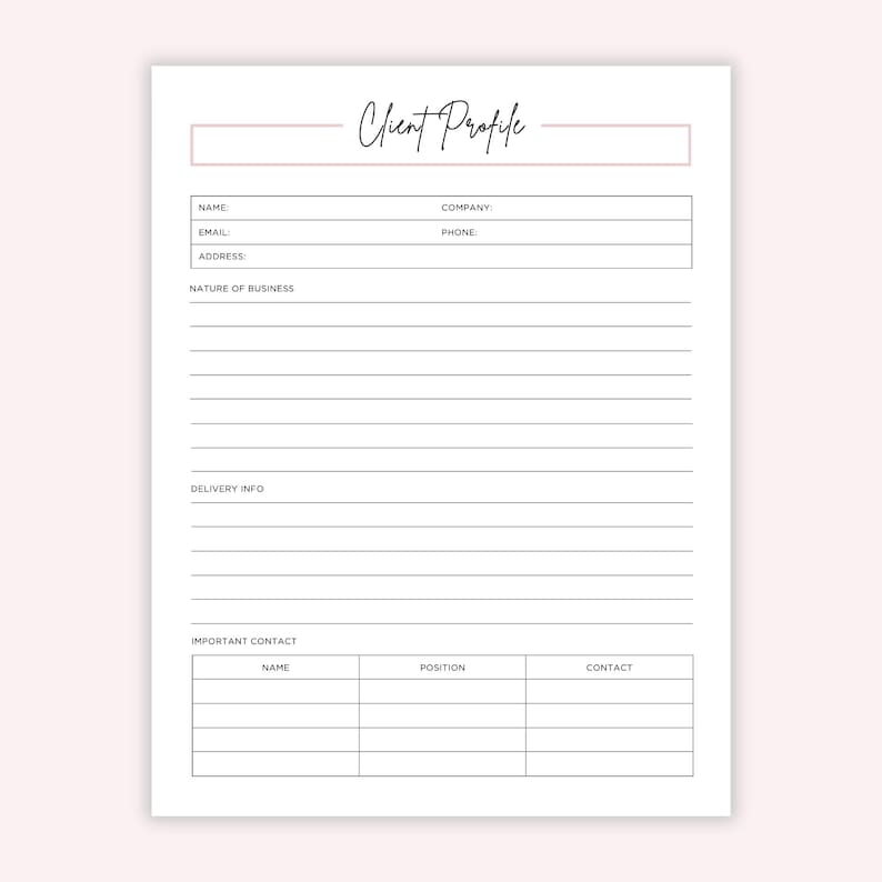 Client Profile Printable, Customer Information Log, Info Sheet - Etsy